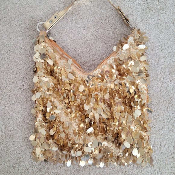 Unknown | Bags | Vintage Gold Large Sequined Purse Boho Shoulder Glam ...